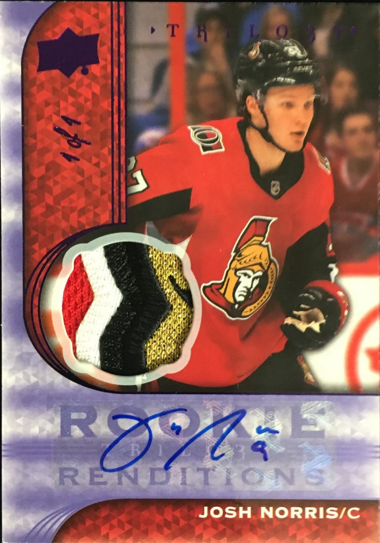 Rookie Renditions Patch Auto Purple Josh Norris - Checklistcenter.com